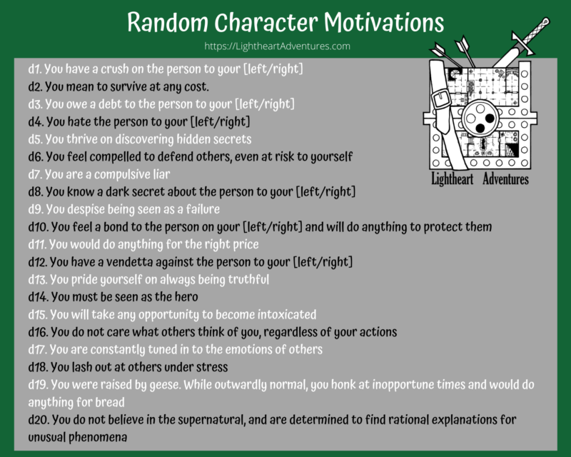 Random Character Motivation Chart for Dread